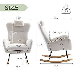 HForesty Teddy Rocking Chairs, Glider Chair for Nursery with Armrests, Upholstered Velvet Nursery Chair with Headrest, Glider Rocker with Backrest, Comfy Chair for Bedroom, Living Room, Kitchen