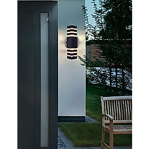 Outdoor Wall Light with Dusk to Dawn Sensor Photocell Waterproof Aluminum Housing with Acrylic, Up and Down Porch Light Modern Exterior Light Fixture for Front Porch, Patio, Garage, Black