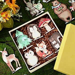 Geetery 12 Pcs Woodland Animals Wooden Animal Cutout Shapes Forest Painted Woodland Baby Shower Decorations Woodland Creatures Wood Table Centerpieces for Woodland Camp Party Supplies (Cute)