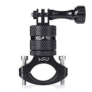 HSU Aluminum Bike Bicycle Handlebar Mount for Gopro Hero 11/10/9/8/7/6/5/4 Session AKASO Campark and Other Action Cameras, 360 Degrees Rotary Mountain Bike Rack Mount (Black)