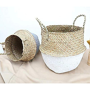 Yesland 2 Pcs Seagrass Plant Basket - Woven Picnic Basket with Handles - Ideal Belly Basket for Storage Plant Pot Basket, Laundry, Picnic, Plant Pot Cover, Beach Bag and Grocery Basket (L)