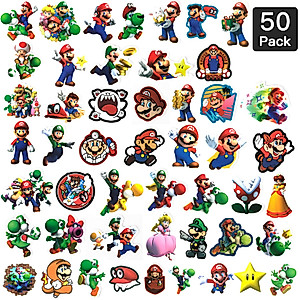 HHMJZW 32PCS Mario Bros Slap Bracelet Toys and 50 PCS cartoon Mario Bros party stickers carnival prizes - for Kids Boys & Girls Birthday Party Supplies Favors