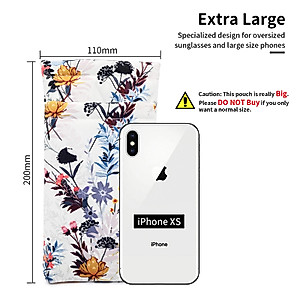 Face Shadow Large Double Eyeglasses Case Squeeze Top Soft Glasses Pouch Microfiber Cell Phone Purse for Women White(XL)