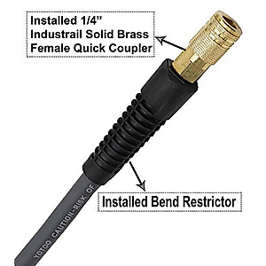 YOTOO Hybrid Air Hose 1/4-Inch by 50-Feet 300 PSI Heavy Duty, Lightweight, Kink Resistant, All-Weather Flexibility with 1/4-Inch Industrial Air Fittings and Bend Restrictors, Gray