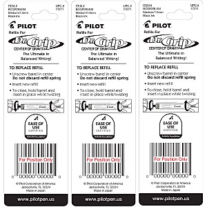Pilot Dr. Grip Center of Gravity Ballpoint Pen Refills, Medium Point, Black Ink, 3 Packs of 2 Refills (6 Refills Total)