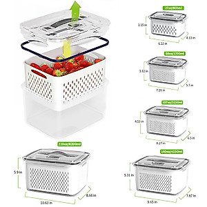 sengcou 10 PCS Fruit Storage Containers For Fridge, Produce Vegetable Saver Container with Lids Colander Vent Handle BPA-Free Large Size, Keep Fruits Veggie Food Meat Fresh