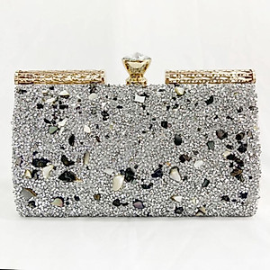Felice Ann Glitter Rhinestone Sequins Evening Clutch Handbag Chain Strap Crossbody Shoulder Bag, Silver