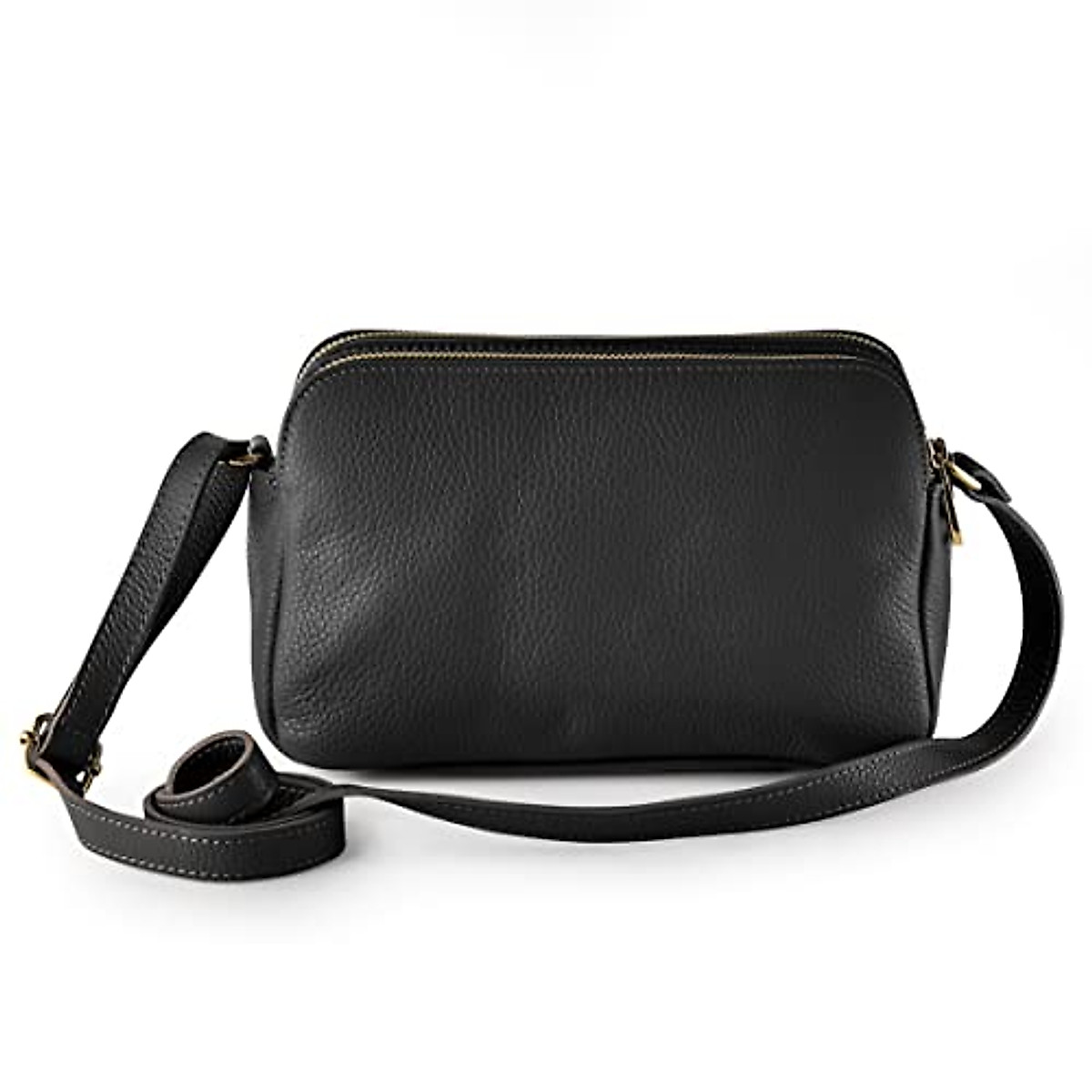 Baroncelli Crossbody Bag Made in Italy with Long Stripe Genuine Italian Soft Leather Black