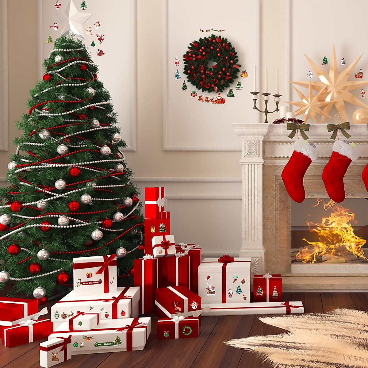 WANDIC 16 Sheets Rub On Transfer Stickers, Christmas Theme Stickers Aesthetic Decor Transfer Stickers for Scrapbook Journal Planner Album,4 * 6in