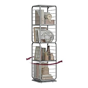 VASAGLE 4-Tier Rotating Bookshelf, Bookcase with Bookends for Small Spaces, Corner Shelf, Steel Frame, Dove Grey ULLS127G36