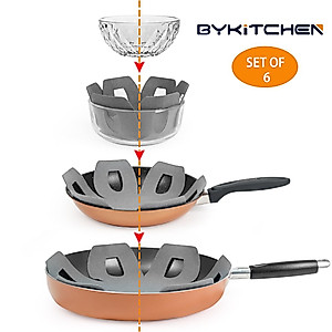 BYKITCHEN Pot and Pan Protectors, Set of 6 and 3 Different Sizes, Felt Pot Separators Protectors, Gray Pan Savers Dividers for Stacking and Protecting Your Cookware