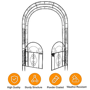 Stonehomy 84in High Metal Garden Arbor with Gate, Heavy Duty Wide Garden Arch, Metal Arch Trellis with Gate for Climbing Plant, Wedding, Outdoor Patio Décor, Black(84"x52.4"x19")
