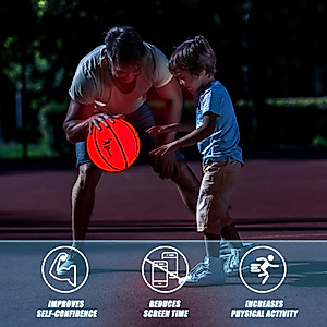 Meanplan Glow in The Dark Official Size Basketball for Teen Boys Girls with 2 LED Lights, Rubber, Unisex-Youth, Long Battery Life, Indoor Outdoor Use (Black/Red)