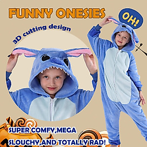 SWEETXIN Kids Unise Onesie Pajamas Plush One Piece Halloween Costume Cosplay Sleepwear for Girls Boys (8 Years,Blue Stitch)