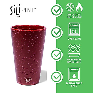 Silipint: Silicone Pint Glasses: 2 Pack Speckled Red - 16oz Unbreakable Cups, Flexible, Sustainable, Hot/Cold, Non-Slip Easy Grip