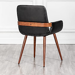 LUNLING Mid Century Modern Faux Leather Dining Chairs Set of 2, Black, Upholstered Seat, Metal Legs, Adjustable Foot for Kitchen Dining Room Desk Chairs