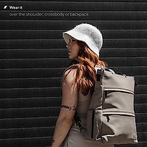 EDITION22 Core Collection 2-in-1 Convertible Tote Bag and Laptop Backpack Side Pockets, Water Repellent Vegan Leather Purse and Bookbag for Work, School, and Travel Essentials, Khaki