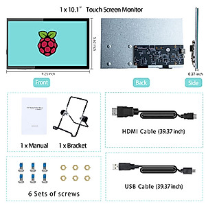 HAMTYSAN 10.1'' Raspberry Pi Screen Touchscreen Monitor 1024×600 HDMI Computer Monitor FHD IPS LCD Laptop Monitor for Raspberry Pi 4/3/2/Zero/B/B+ Jetson Nano Win11/10/8/7, Driver Free
