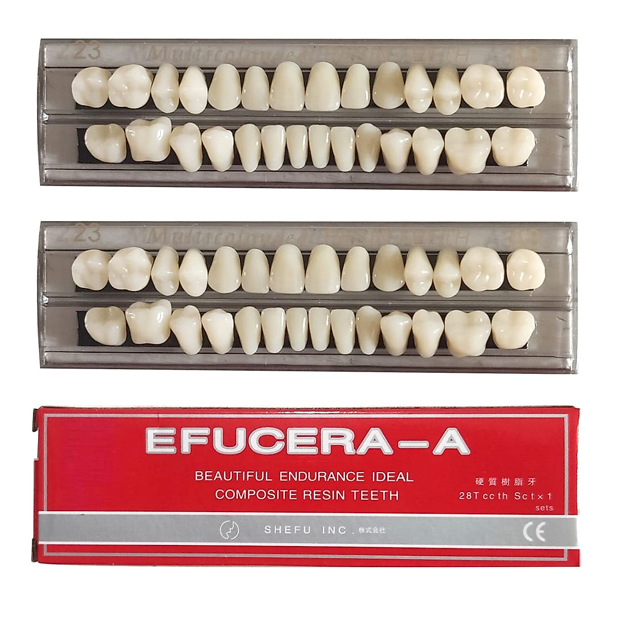 RZJZGZ Synthetic Resin Tooth Denture False Teeth for Halloween Horror Teeth 23 A3(56 Pcs/2Set)