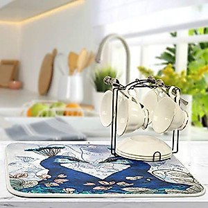 Painting Lovely Heart Peacock Dish Drying Mat 24"x18" Absorbent Machine Washable Hanging Fast Dry Pad Dish Protective Mat for Kitchen Countertop Heat Resistant Dinner Table Mat