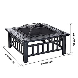 LEAYAN Garden Fire Pit Grill Bowl Grill Barbecue Rack Fire Pit Outdoor Wood-Burning fire Pit Table, Villa Courtyard Three-in-one Barbecue, ice Pit, Heater Square fire Pit