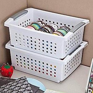 Sterilite Medium Sized Home Stackable Storage & Organization Basket, White