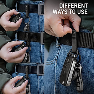 FEGVE Titanium Key Belt Clip with Key Ring, Belt Key Holder Key Chain Clip Black Keychain for men (Black)