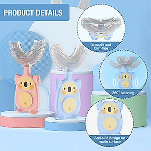 2PCS Kids U- Shaped Toothbrushes with 2PCS Replace Food Grade Soft Silicone Brush Head and Non-Slip Handle, 360° Oral Teeth Cleaning Design for Toddlers and Children 2-12 Years Tooth Brush(Style-3)