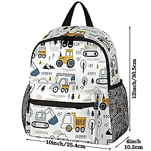 dgdahk Kids Backpack Toddler Cute Car Truck Excavator Preschool Book Bag Small Cute Kindergarten Elementary Bookbags Travel Backpack With Chest Strap for Little Boy Girl 3-6