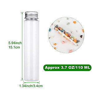 Acrux7 40 pcs Clear Flat Plastic Test Tube with Screw Caps 110ml - Flat-Bottomed Transparent Test Tube for Bath Salt Candy Storage (151 x 34 mm)