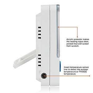 JLENOVEG Digital Freezer/Fridge Thermometer with Magnet and Stander Digital Refrigerator Thermometer with LED Alarm Indicator Max/Min Memory Freezer Thermometer