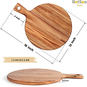 PREMIUM ACACIA Wood Cutting Board with Handle (10"x16") Rectangular Acacia Wooden Kitchen Chopping Boards for Meat, Cheese, Bread, Vegetables & Fruits. (1Pcs-Round Cutting Board)