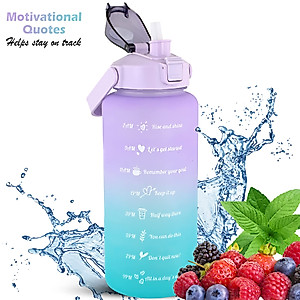 Mint Berry Half Gallon Water Bottle with Time Marker - 64 oz Water Bottle with Straw - Big Water Bottle - Large Water Bottle (Purple Mint Blue Gradient)