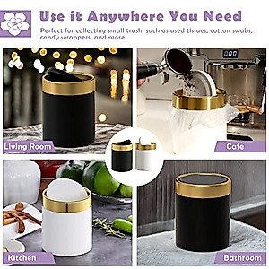 Mini Trash Can with Lid, Brushed Stainless Steel Small Tiny Mini Trash Bin Can, Mini Countertop Trash Cans for Desk Car Office Kitchen, Swing Top Trash Bin 1.5 L/0.40 Gal (White)