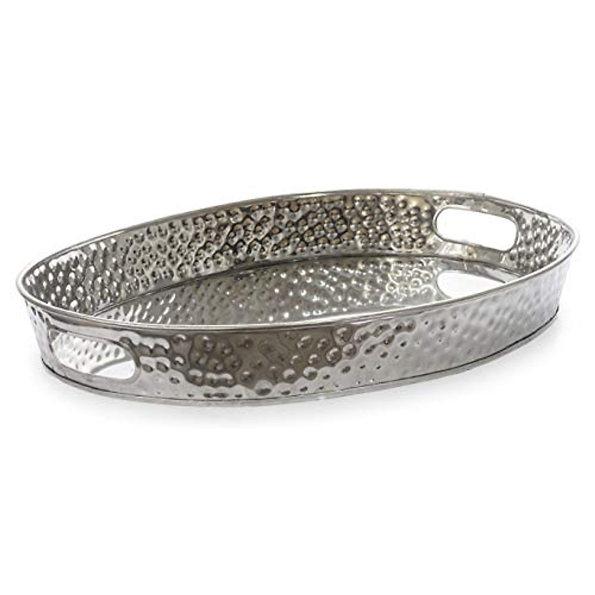 Monarch Abode Hand Hammered Oval Stainless Steel Decorative Serving Tray, Nickel