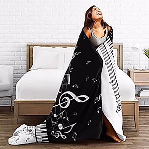Piano Music Notes Black and White Soft Throw Blanket All Season Microplush Warm Blankets Lightweight Tufted Fuzzy Flannel Fleece Throws Blanket for Bed Sofa Couch 50"x40"