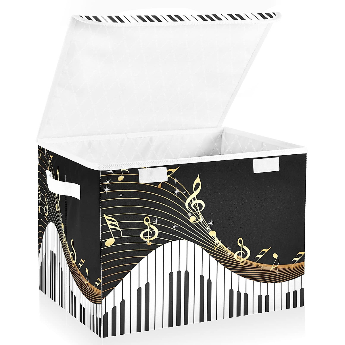 xigua Music Note Piano Key Storage Bins with Lids Foldable Large Cube Storage Boxes with Handles for Home Bedroom Closet Office (16.5x12.6x11.8 in)#22