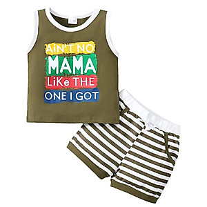 YOUNGER STAR Toddler Boy Summer Clothes Baby Boy Stripe Shorts Outfit 2Pcs Summer Casual Clothes (Green, 3-4T)