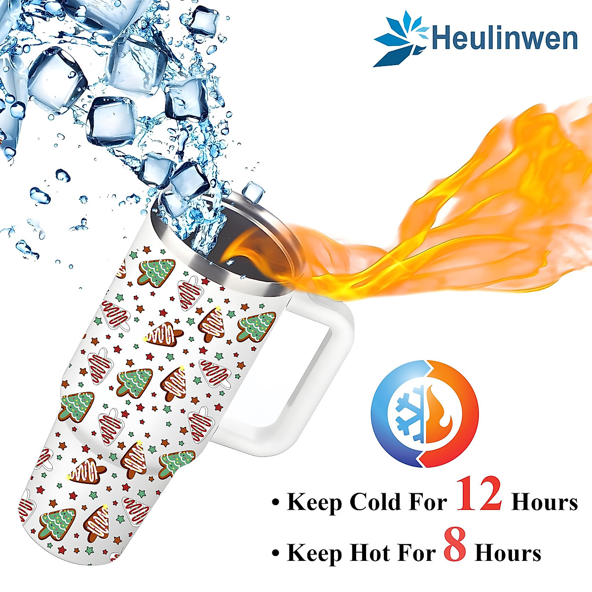 Christmas Tree 40oz Tumbler With Handle and Straw, Santa Stainless Steel Tumbler, Double Walled Noel Cup Gifts For Women Men