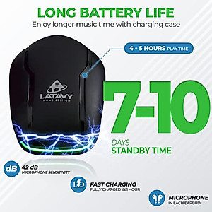 LATAVY HOME EDITION Wireless Earbuds IPX5 Waterproof Noise Cancelling Microphone Compatible with Apple & Android MP3 Tablet Laptop Audio Devices Black