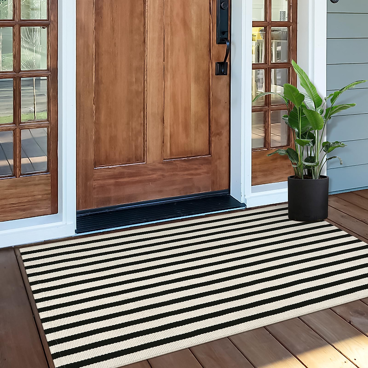 OJIA Christmas Front Door Mat 24"x51", Machine Washable Porch Rug Indoor Outdoor Rugs Outside Doormat Striped Rug Cotton Woven Entryway Rug for Kitchen/Bathroom/Farmhouse/Home Entrance