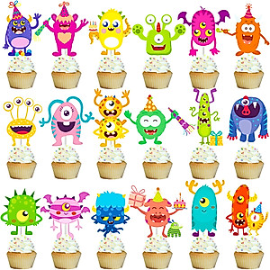 36Pcs Little Monster Party Cupcake Toppers Monster Bash Party Decorations for Little Monster Baby Shower Supplies Kids Birthday Party Decoration