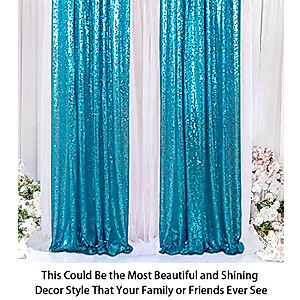 Sequin Curtains 2 Panels Turquoise 2FTx8FT Sequin Photo Backdrop Aqua Sequin Backdrop Curtain Pack of 2-1011E