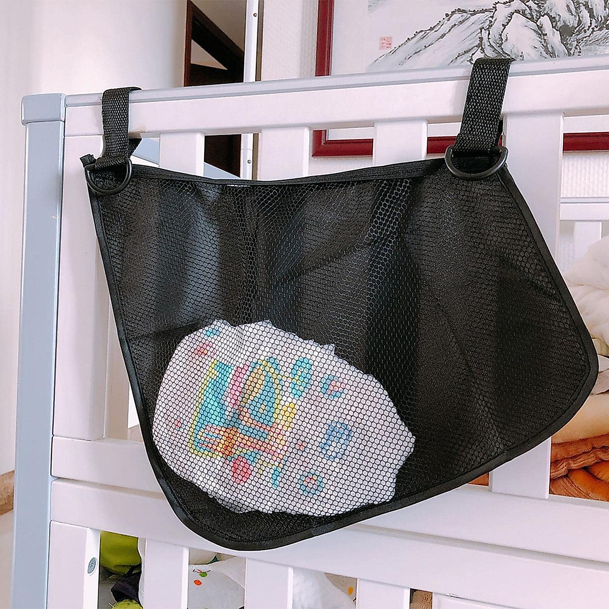 Colcolo Universal Multifunction Buggy Net Bag Baby Stroller Side Hanging Mesh Bags Organizer Pouch Lightweight Carrying Diapers Pocket Gift, Black