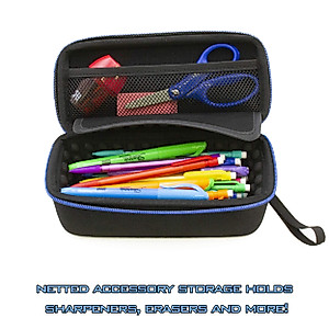 CASEMATIX Pencil Case and Protective Pencil Pouch with Removable Wrist Strap - Large Pencil Bag for 50+ Pens, Pencils and Markers with Padded Divider, Netted Accessory Storage and More - Case Only
