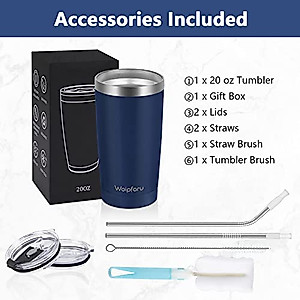 Waipfaru 20 oz Tumbler, Insulated Tumblers with Lid and Straw, Double Wall Durable Travel Coffee Mug, Stainless Steel Vacuum Tumbler, Splash-Proof Powder Coated mug for Cold & Hot Drinks (Dark Blue)