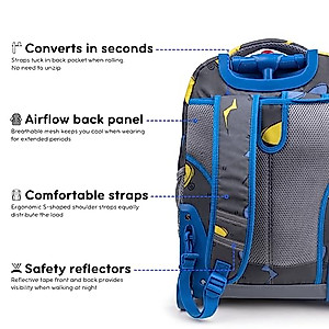 J World New York Sunrise Kids Rolling Backpack for Girls Boys Teen. Roller Bookbag with Wheels, Lightboard, 18"