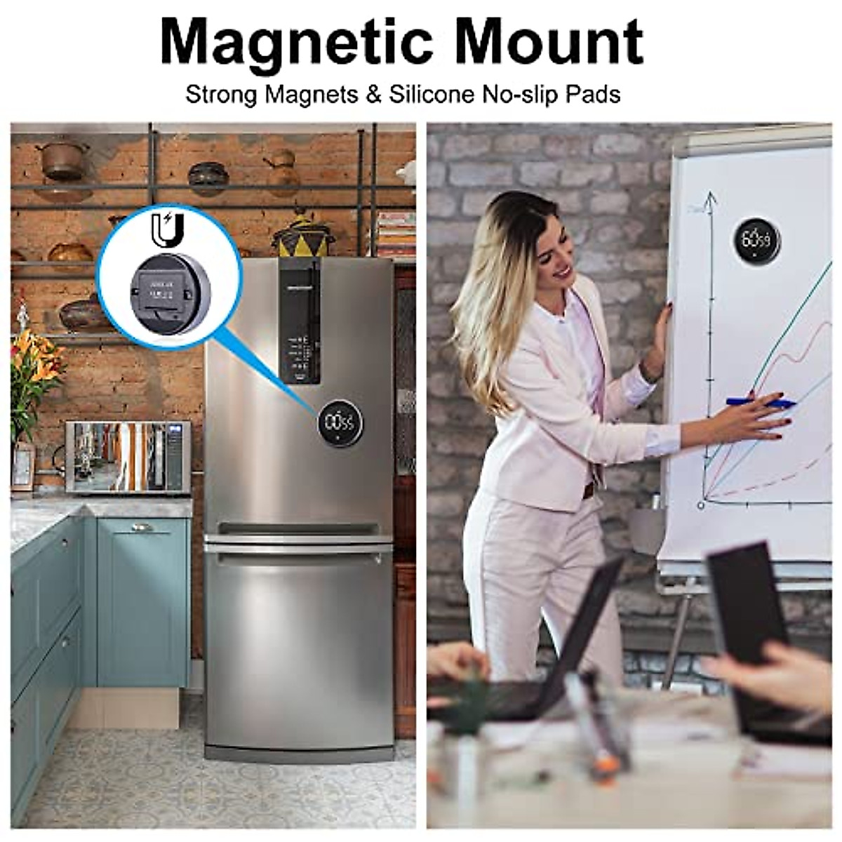 AIMILAR LED Digital Kitchen Timer - Magnetic Countdown Count-up Kids Timer, Large LED Display, Adjustable Volume and Brightness Cooking Timer for Kid Classroom Board