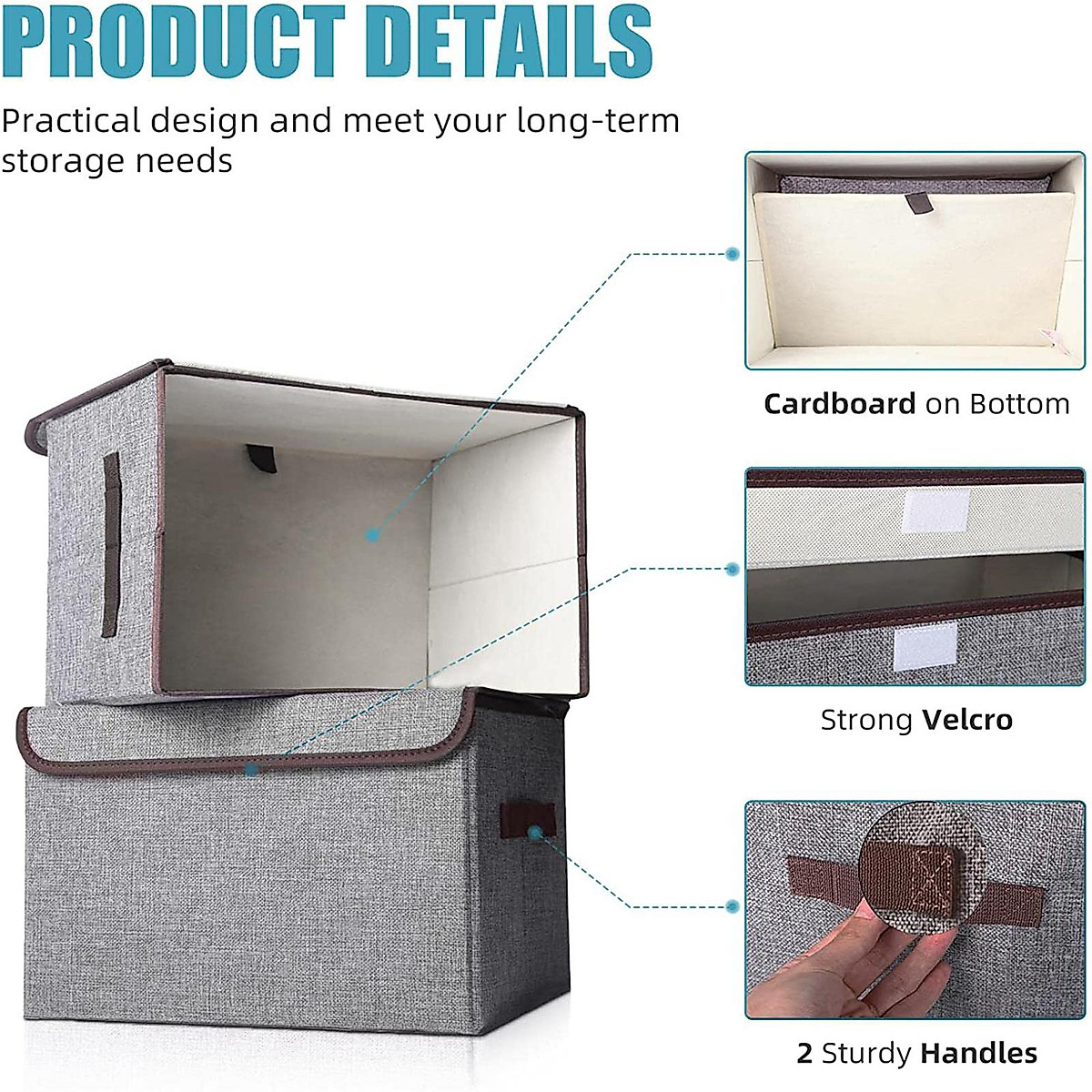 Bagnizer Large 22 Quart Linen Fabric Foldable Storage Bin Cube Organizer Basket with Flip-Top Lid & Handles, Large Clothes Blanket Box for Home, Office, Closet, 4 Pack 14.6 x 9.5 x 9.5”