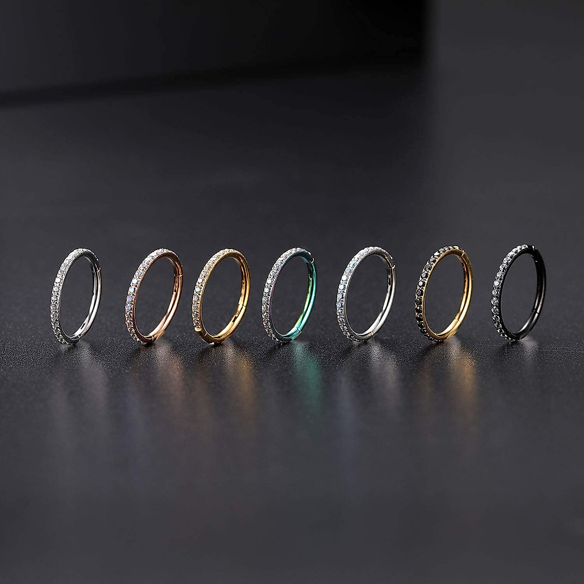 FUNLMO Septum Jewelry Nose Rings Hoop Cartilage Earring Hoop Daith Helix Rook Earrings Septum Helix Tragus Daith Piercing Jewelry Septum Nose Rings CZ 316L Surgical Steel 16G 8mm Rainbow